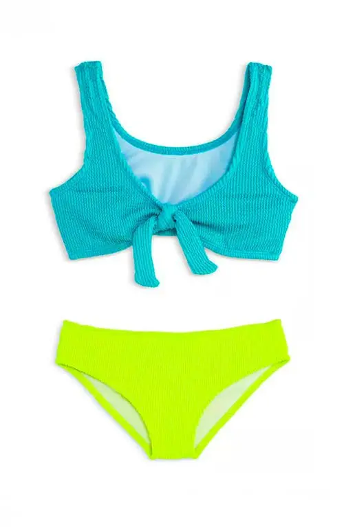 LIMEAPPLE Crinkle Tie Two-piece Swimsuit - Neon Turquoise And Citrus Lime