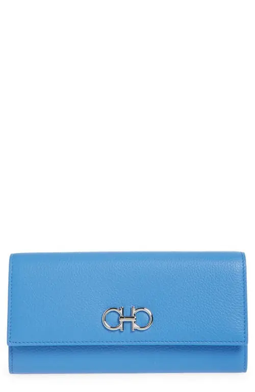 FERRAGAMO Double Gancio Leather Wallet On A Chain - Bleuet/ Oxford Blue