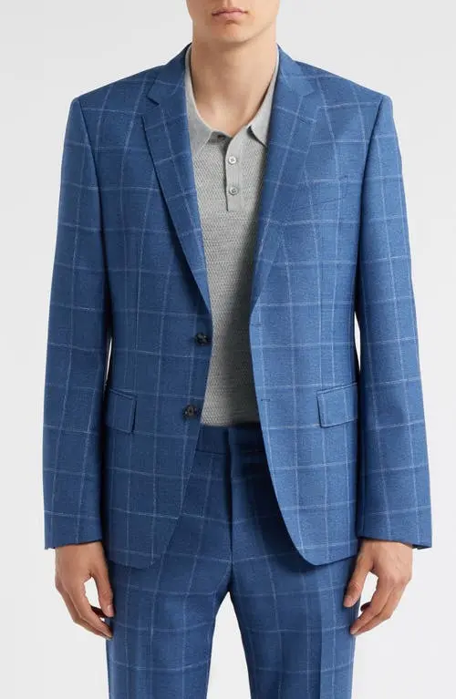 Hugo Boss Huge Slim Fit Windowpane Check Wool Suit