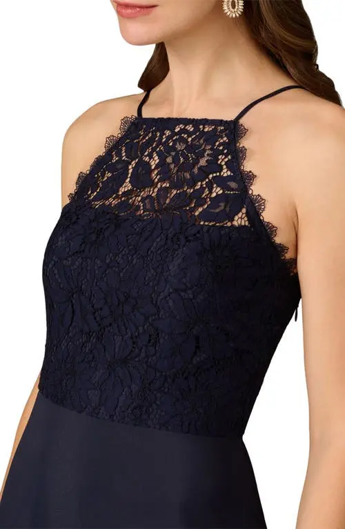Aidan Mattox Lace Organza Tiered Gown In Navy - 25% Off | Editorialist