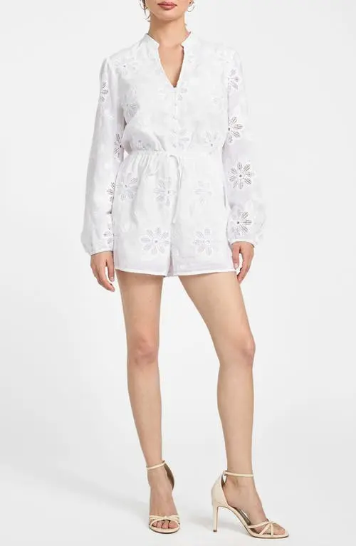 Guess Hazel Floral Embroidered Romper - White