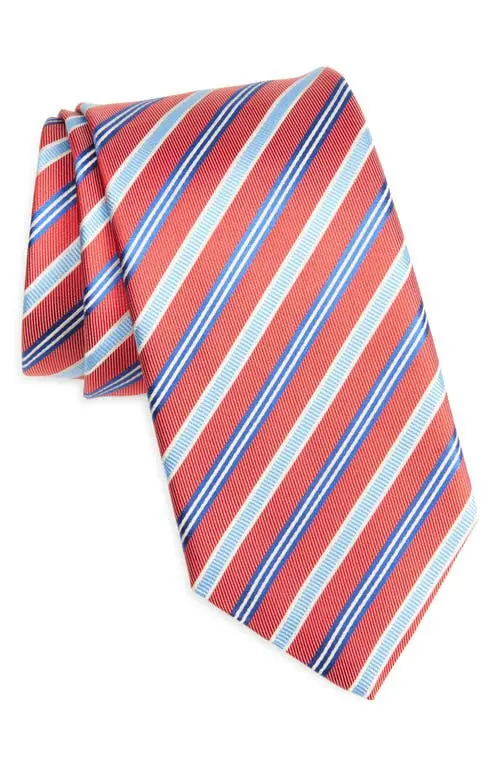 David Donahue Stripe Silk Neck Tie - Red