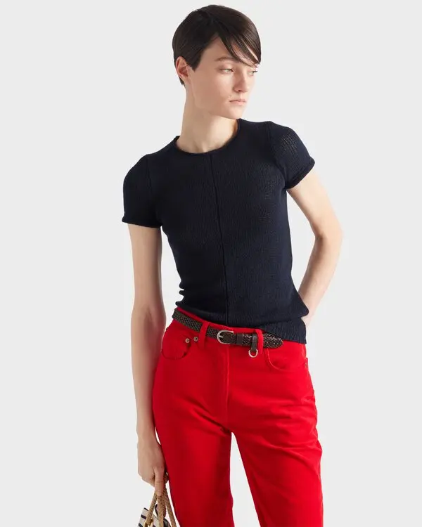 Prada Cashmere Slim-fit Short-sleeve Sweater