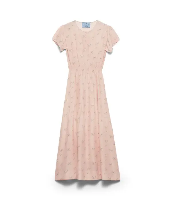 Prada Floral Print Pongé Dress - Pink