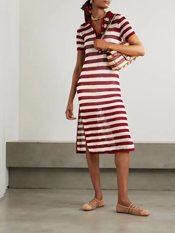gucci crochet dress Striped Crocheted Cotton Midi Dress