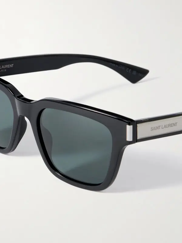 Saint Laurent Silver-tone And Acetate Square-frame Sunglasses - Black