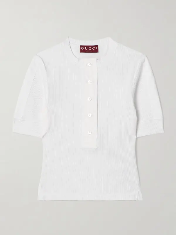 Gucci Poplin-trimmed Ribbed Stretch-cotton Top