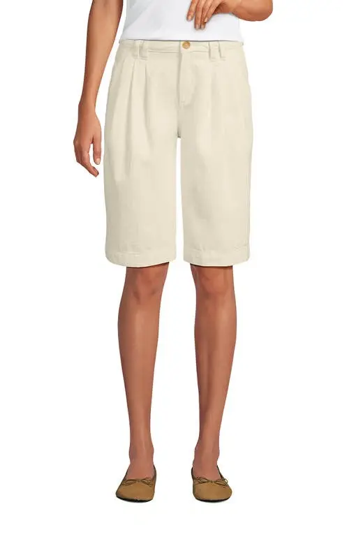 LANDS' END Lightweight Denim Pleated Slouchy Shorts - Natural