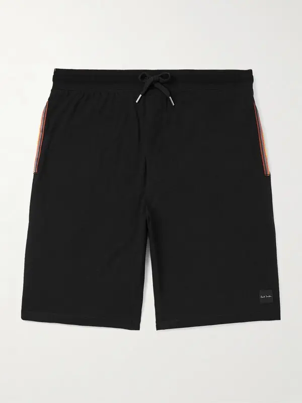 Paul Smith Straight-leg Cotton-jersey Shorts With Logo - Black