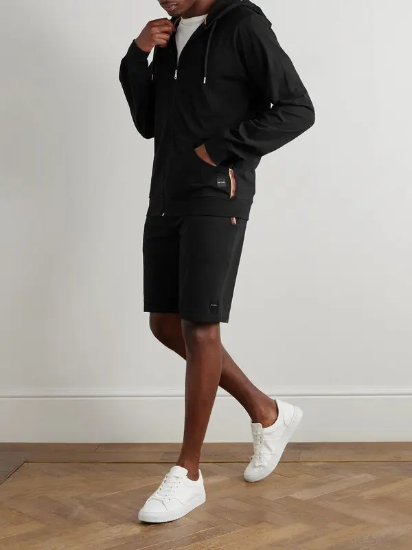Paul Smith Straight-leg Cotton-jersey Shorts With Logo - Black