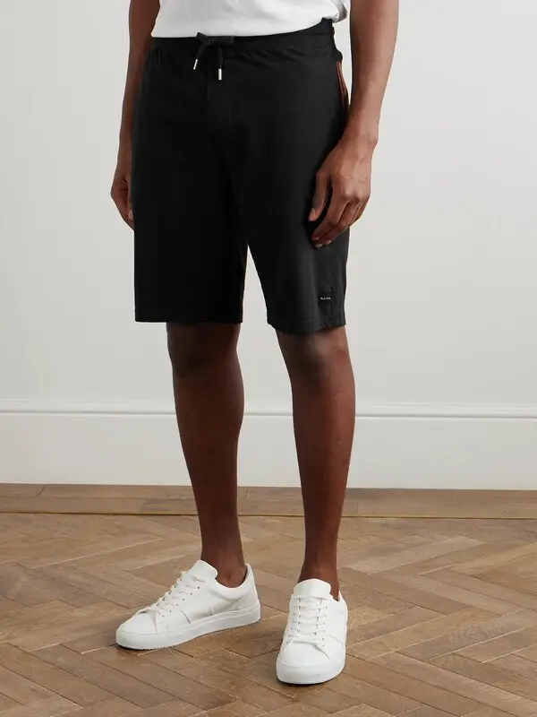 Paul Smith Straight-leg Cotton-jersey Shorts With Logo - Black
