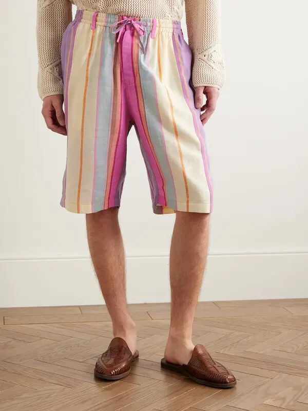 KARDO Milo Straight-leg Striped Silk Drawstring Shorts