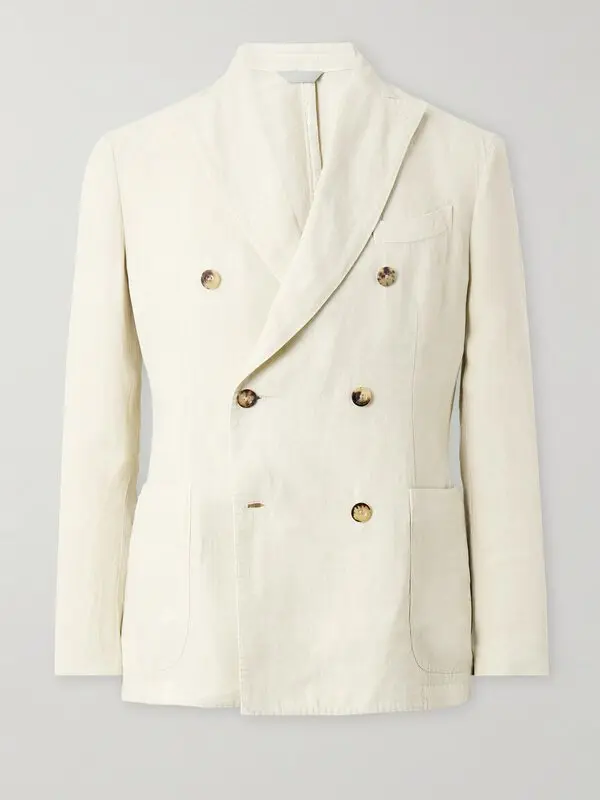 Boglioli Double-breasted Herringbone Linen Suit Jacket