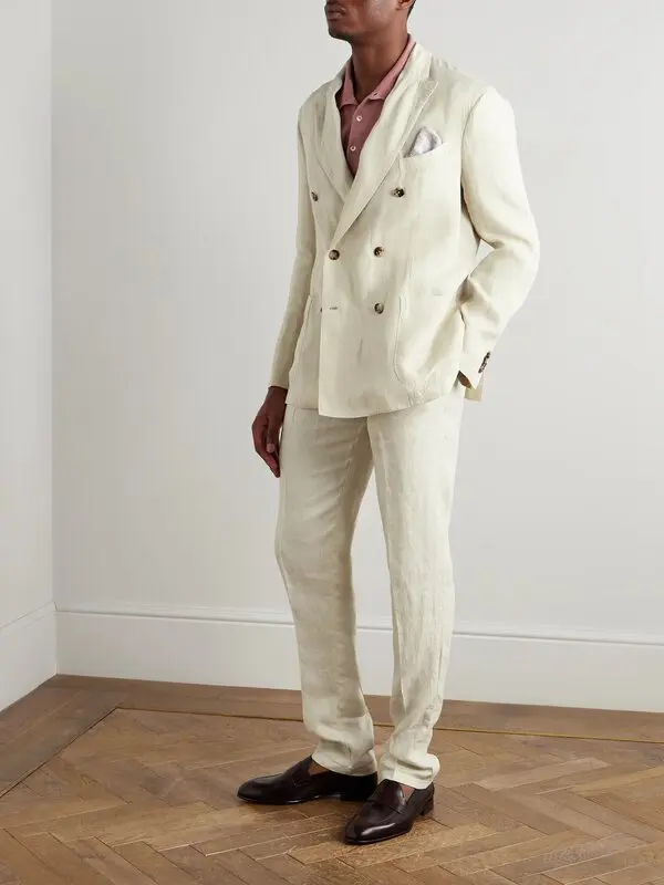 Boglioli Double-breasted Herringbone Linen Suit Jacket