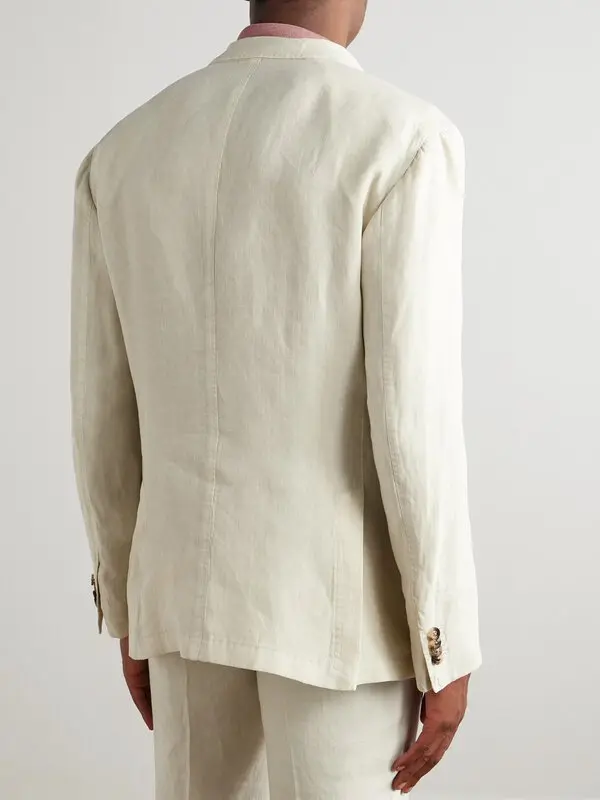 Boglioli Double-breasted Herringbone Linen Suit Jacket