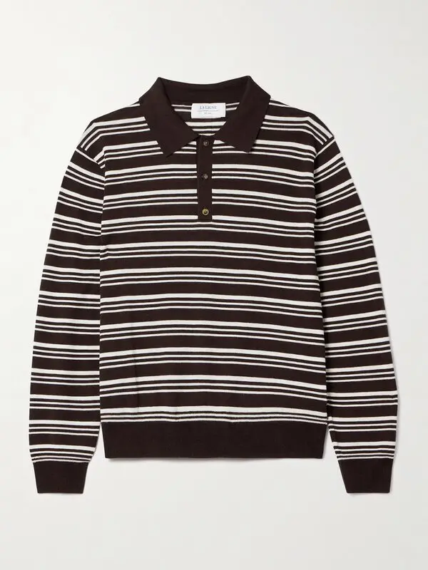LA LIGNE Striped Silk, Wool, And Cashmere-blend Polo Sweater