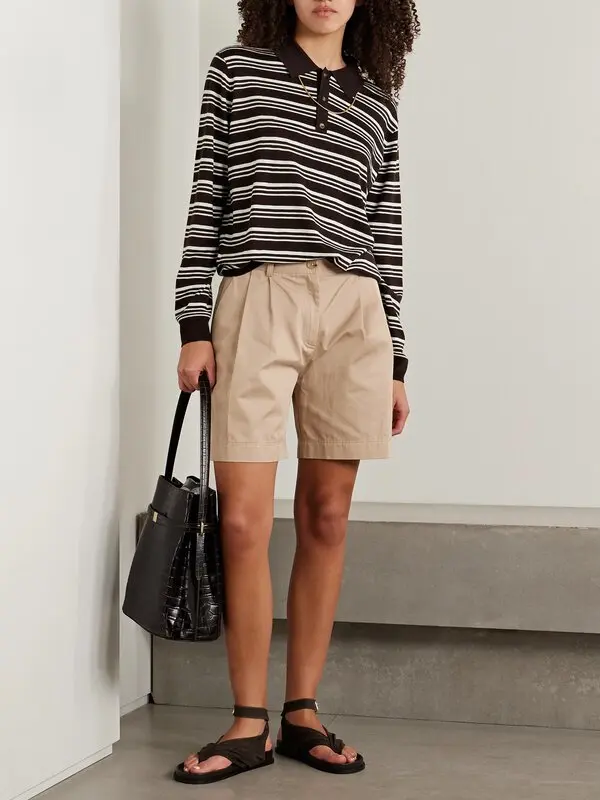 LA LIGNE Striped Silk, Wool, And Cashmere-blend Polo Sweater