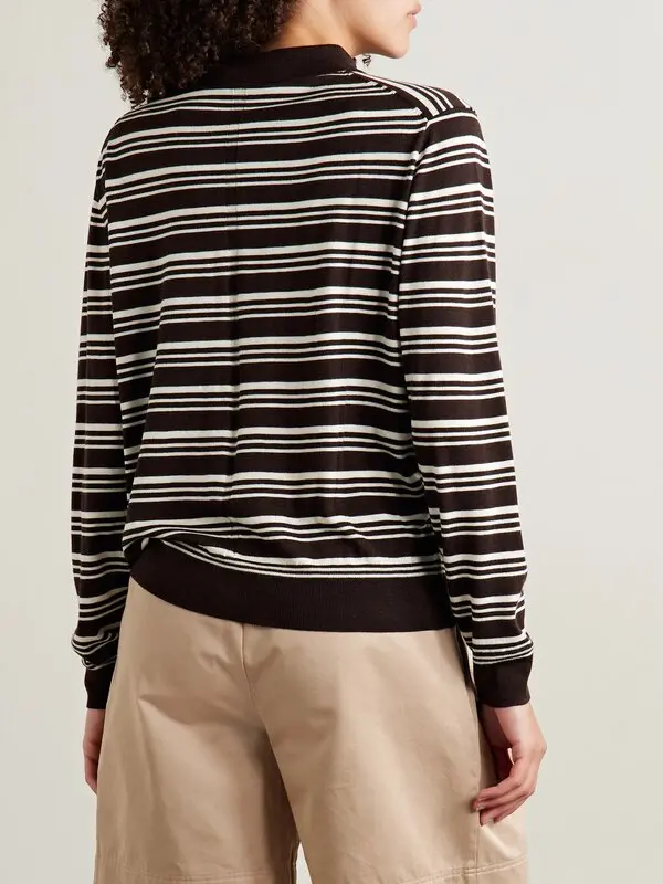 LA LIGNE Striped Silk, Wool, And Cashmere-blend Polo Sweater