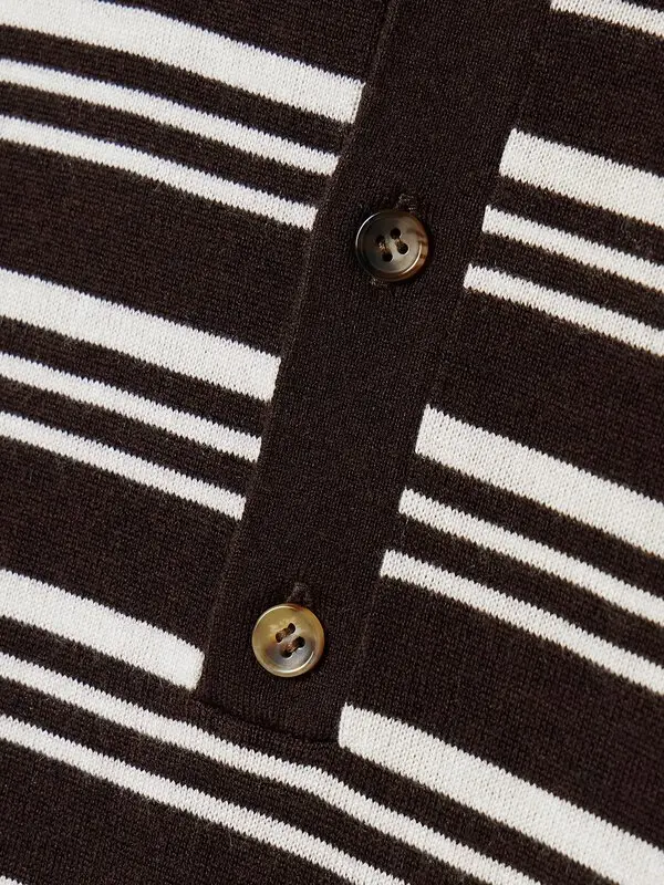 LA LIGNE Striped Silk, Wool, And Cashmere-blend Polo Sweater
