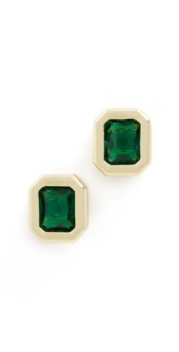 BY ADINA EDEN Bezel Baguette Stud Earrings - Emerald Green