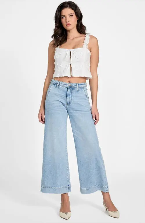 Guess Floral Embroidered Tie-front Crop Top