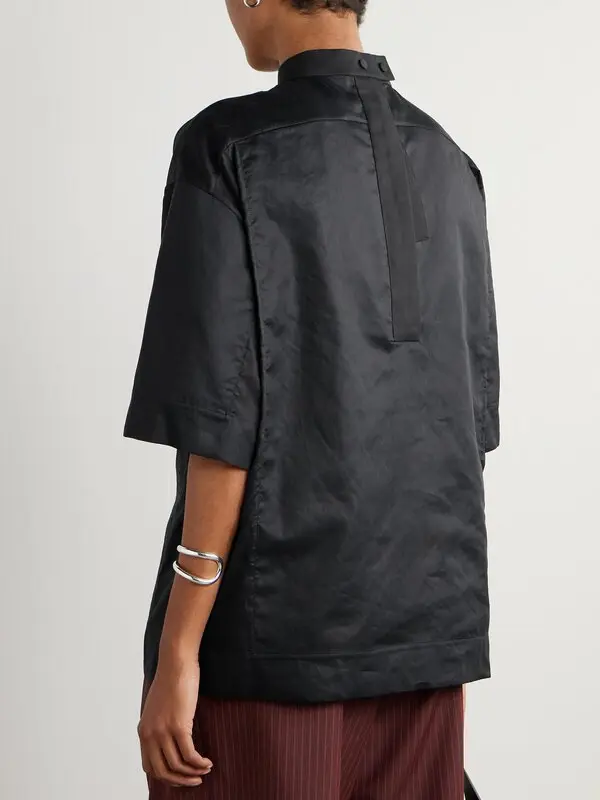 JIL SANDER Oversized Organza-trimmed Cotton-poplin Top