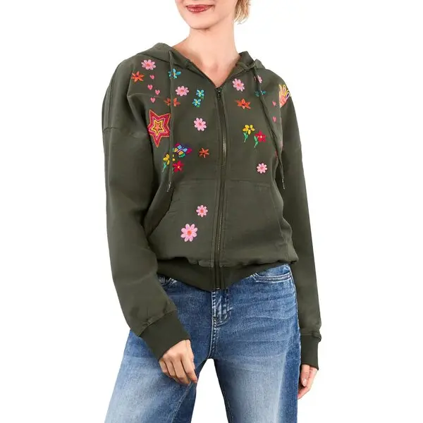 BILLY T Sketchbook Embroidered Zip-up Hoodie - Olive