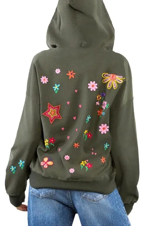 BILLY T Sketchbook Embroidered Zip-up Hoodie - Olive
