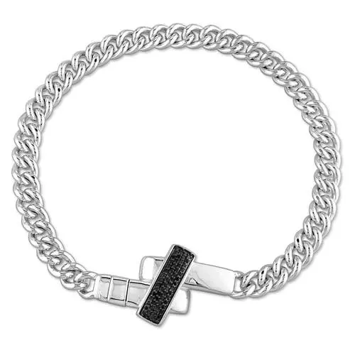 JULIANNA B. Sterling Silver Crossover Curb-link Chain Bracelet - Black Diamond