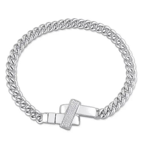 JULIANNA B. Sterling Silver Crossover Curb-link Chain Bracelet - Diamond