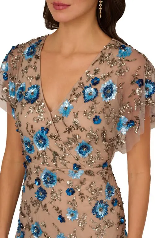 adrianna papell beaded column dress Beaded Godet Evening Gown main image 0