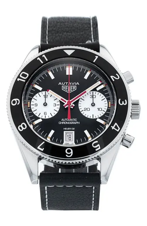 WATCHFINDER & CO. Tag Heuer Autavia Leather Strap Chronograph Watch - Black