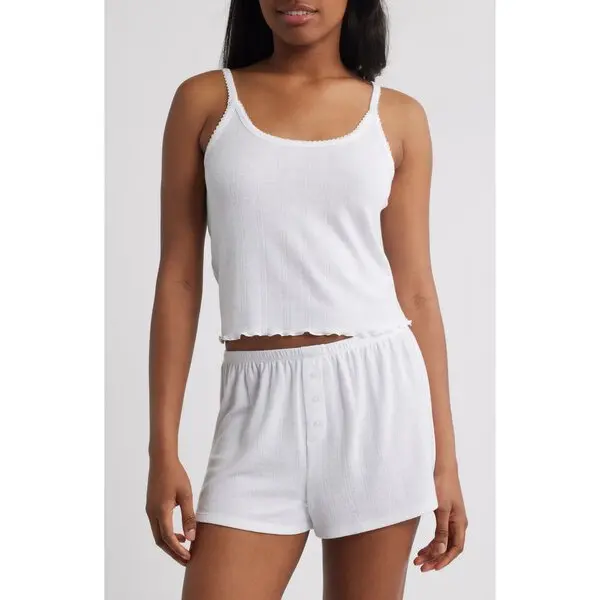 OPEN EDIT Pointelle Knit Short Pajamas - White