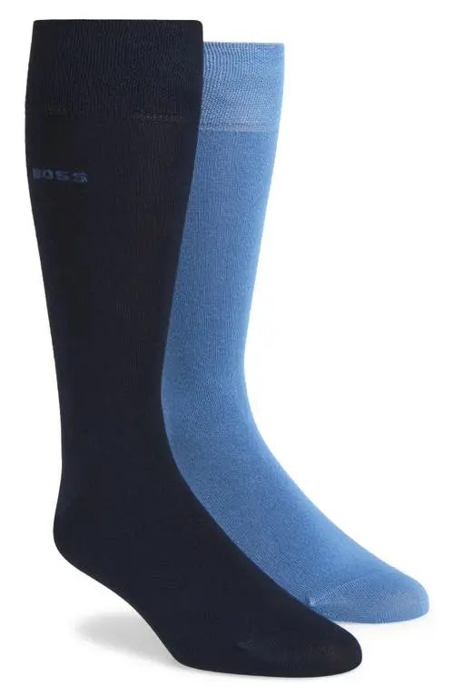 BOSS 2-pack Solid Cotton-blend Dress Socks - Light Blue/ Black