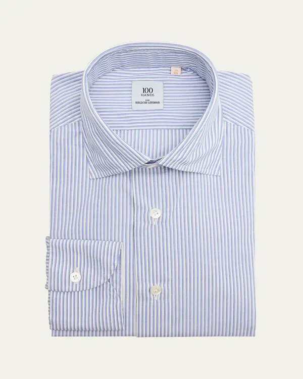100HANDS Cotton And Silk Multi-stripe Dress Shirt - Blue