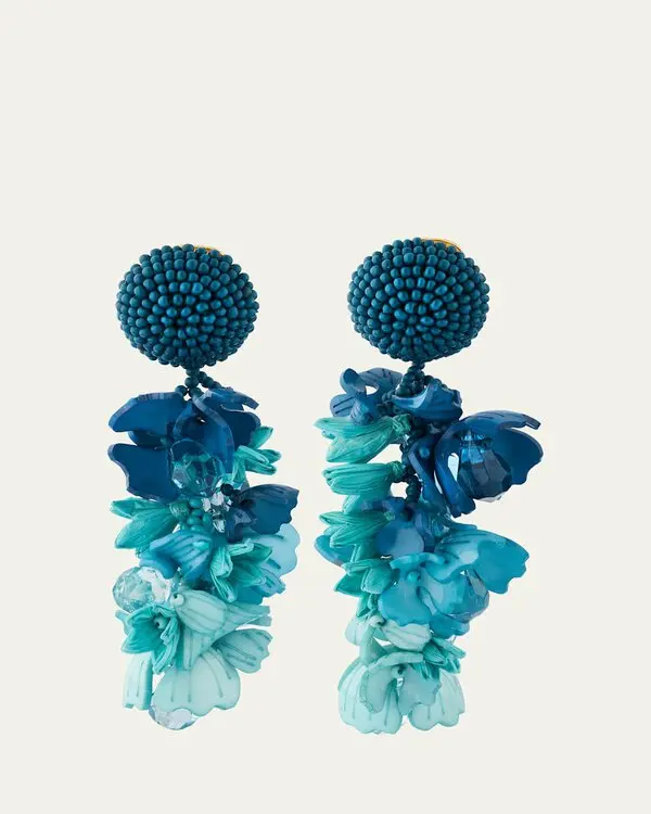 Oscar De La Renta Plexi And Raffia Flower Earrings - Blue Multi