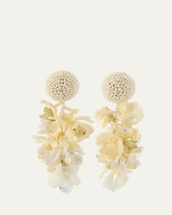 Oscar De La Renta Plexi And Raffia Flower Earrings - Ivory