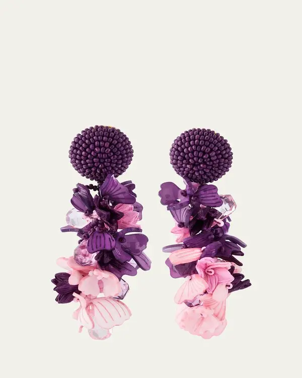 Oscar De La Renta Plexi And Raffia Flower Earrings - Purple