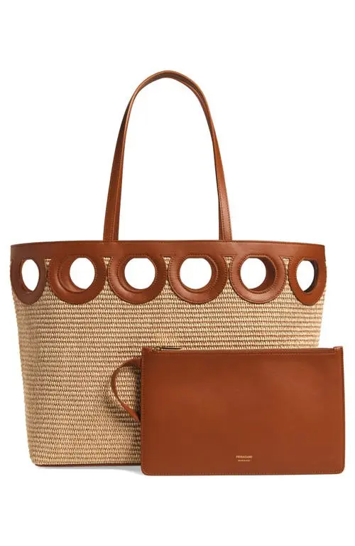 FERRAGAMO Medium Gancini Frame Raffia And Leather Tote - Naturale/ Resort