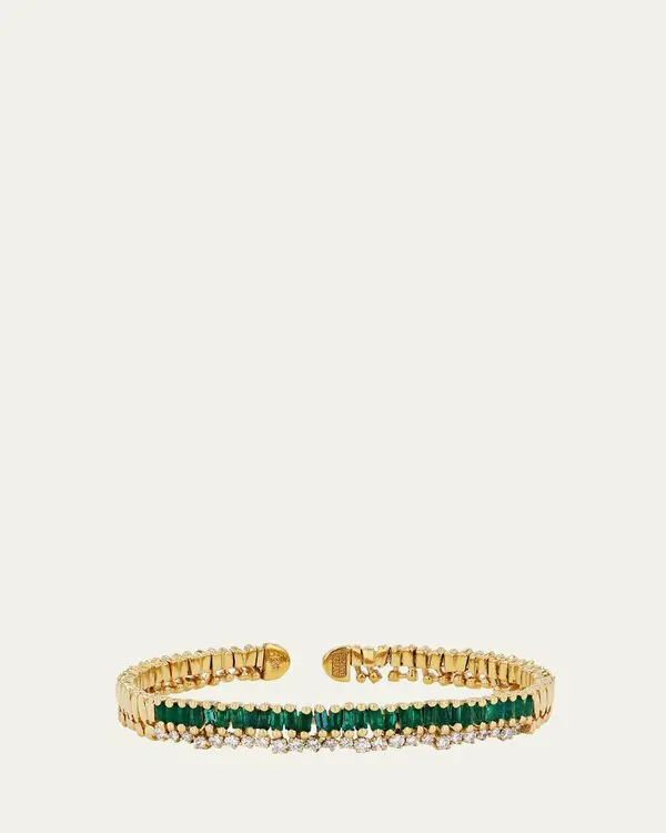 SUZANNE KALAN 18k Yellow Gold, Emerald And Diamond Bangle - Yg
