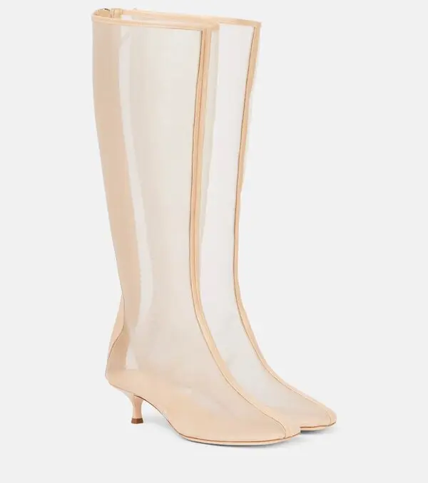 Christopher Esber Leather-trimmed Mesh Knee-high Boots