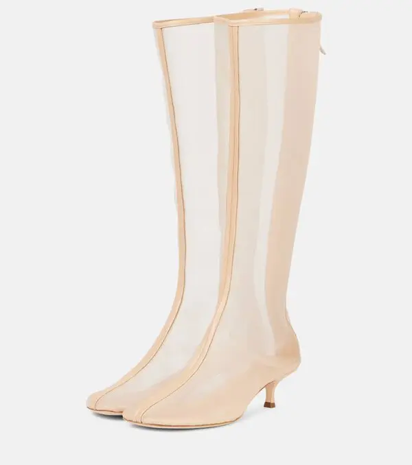 Christopher Esber Leather-trimmed Mesh Knee-high Boots