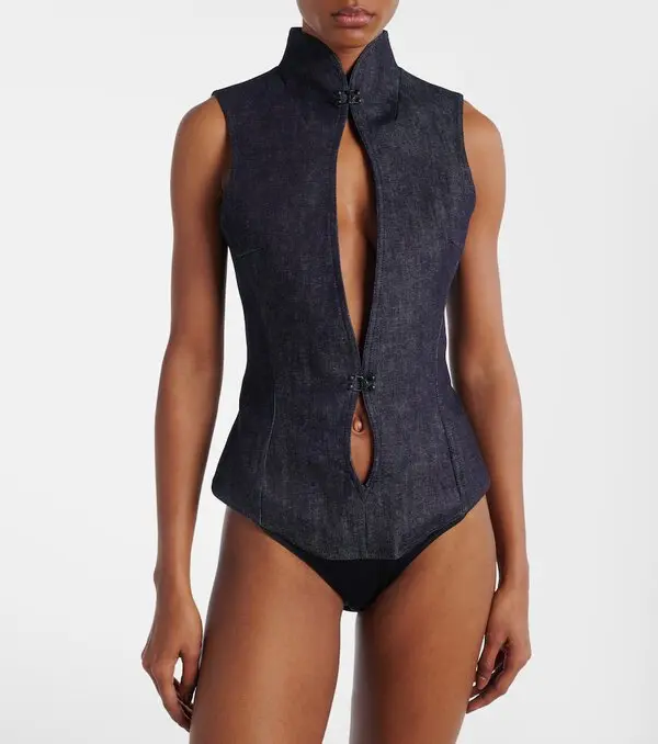 MUGLER Cutout Denim Bodysuit