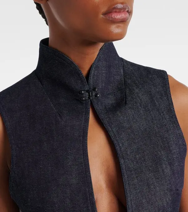 MUGLER Cutout Denim Bodysuit