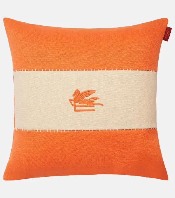 Etro Pegaso Embroidered Linen Cushion - Orange