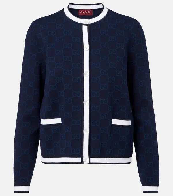 Gucci Gg Cotton Intarsia Cardigan - Blue