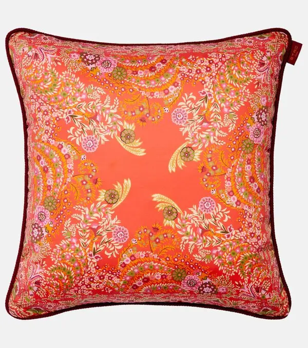 Etro Floral Cotton Jacquard Cushion - Orange
