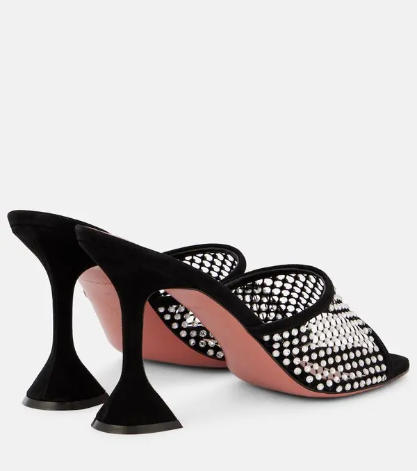Amina Muaddi Lupita 95 Suede-trimmed Mesh Mules