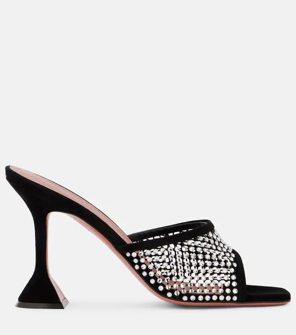 Amina Muaddi Lupita 95 Suede-trimmed Mesh Mules