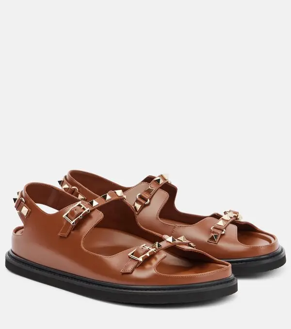 Valentino Garavani Rockstud Leather Sandals - Brown
